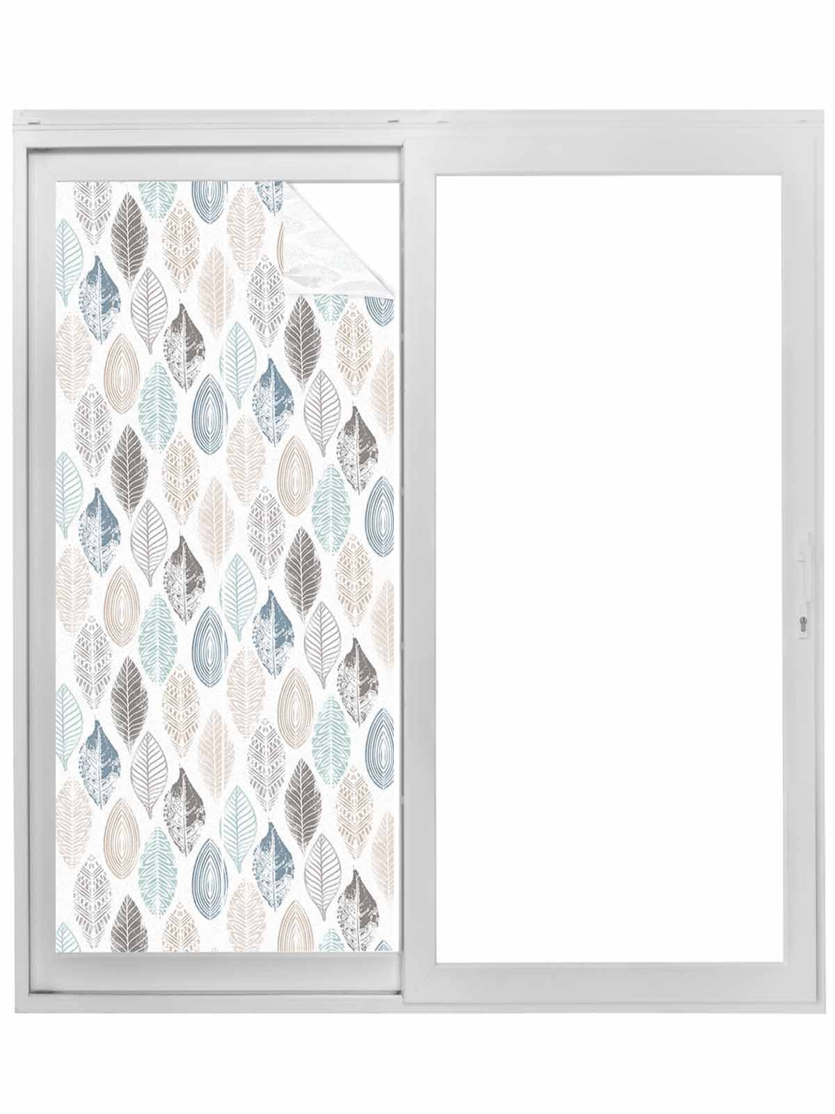 Teal Beige Tropical Leaves Window Privacy Film, Modern Abstract Art ...