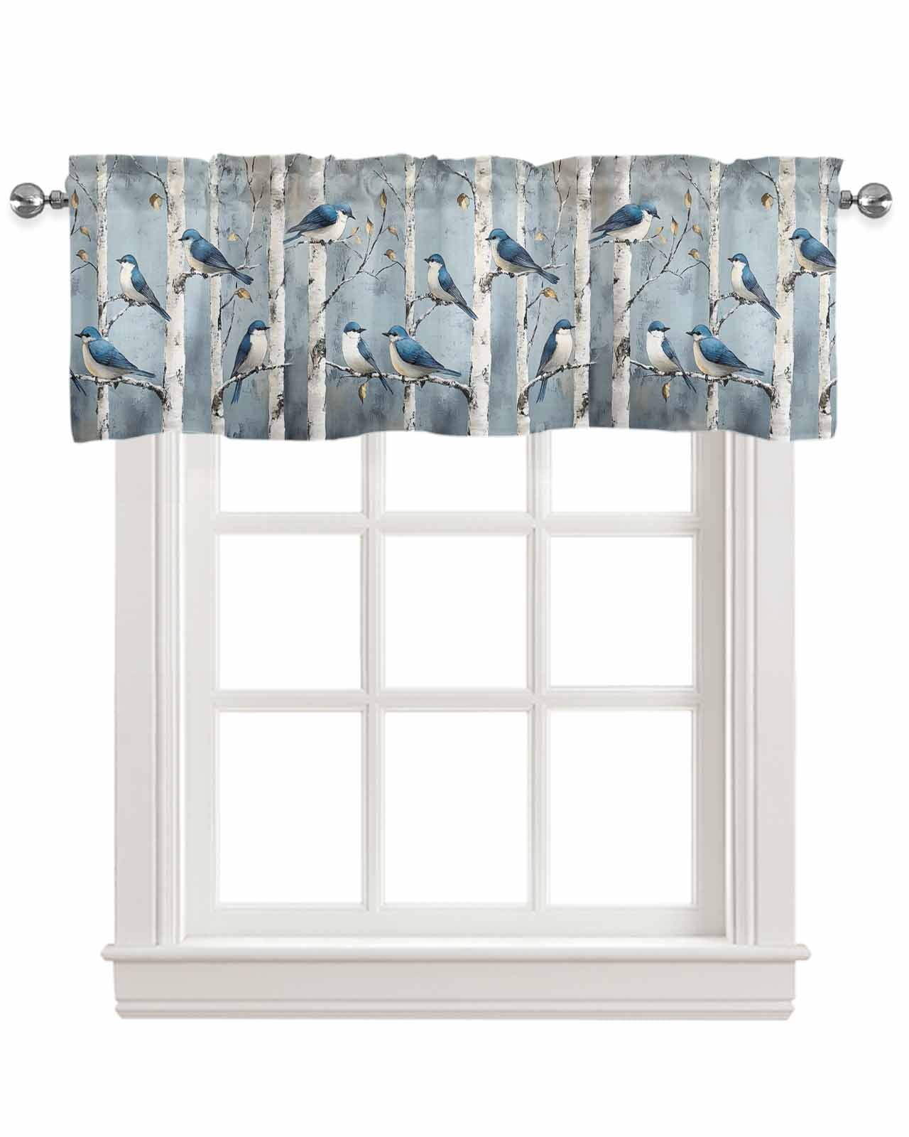 Teal Birds Kitchen Valances for Windows Farmhouse Linen Window Valance ...