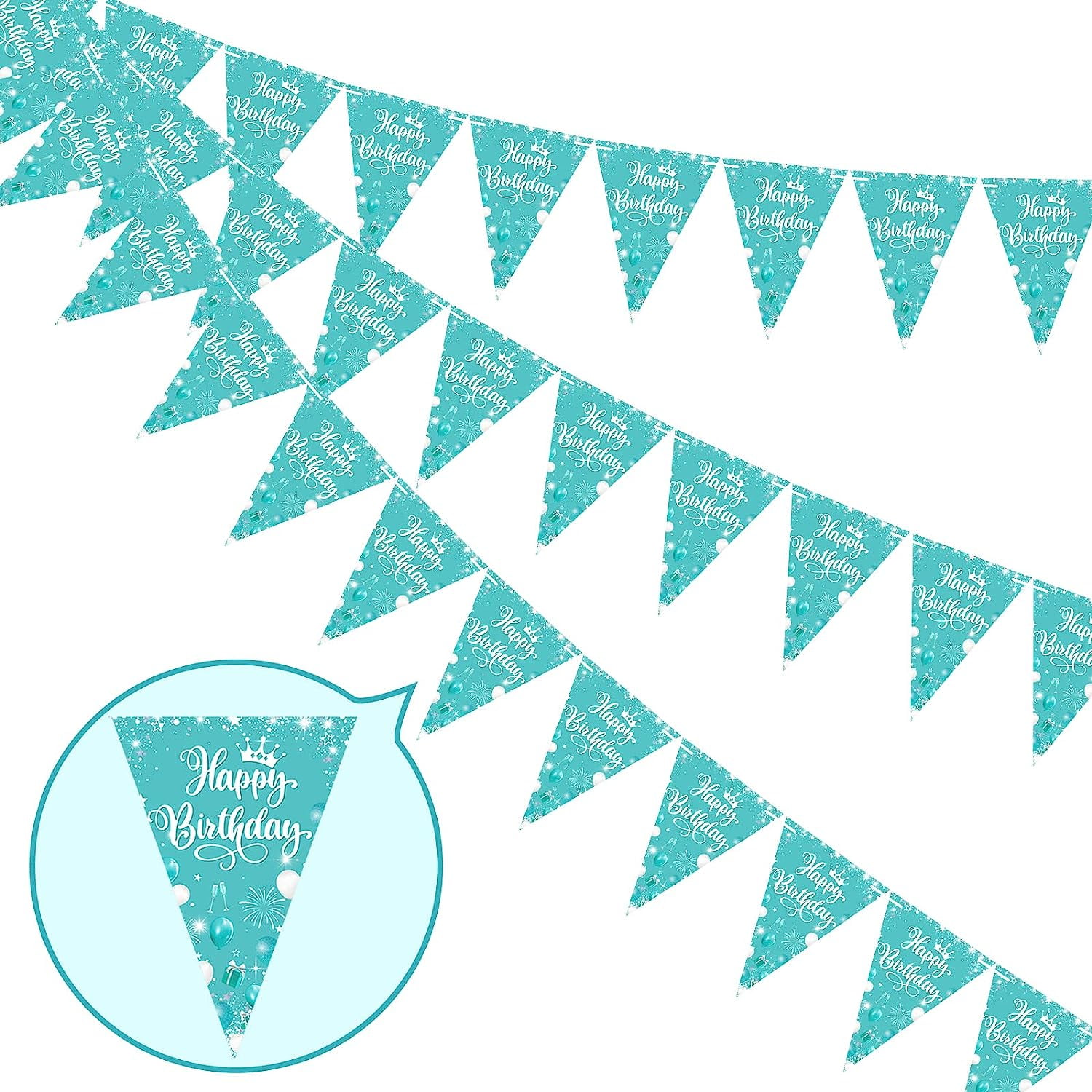 Teal Birthday Decorations 3 Pack Happy Birthday Bunting Banner ...