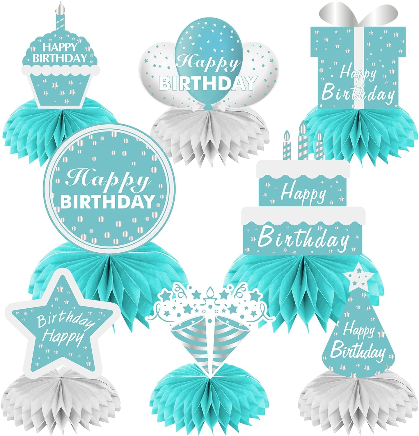 Teal Birthday Decorations Table Centerpieces for Women Girls, 8pcs ...