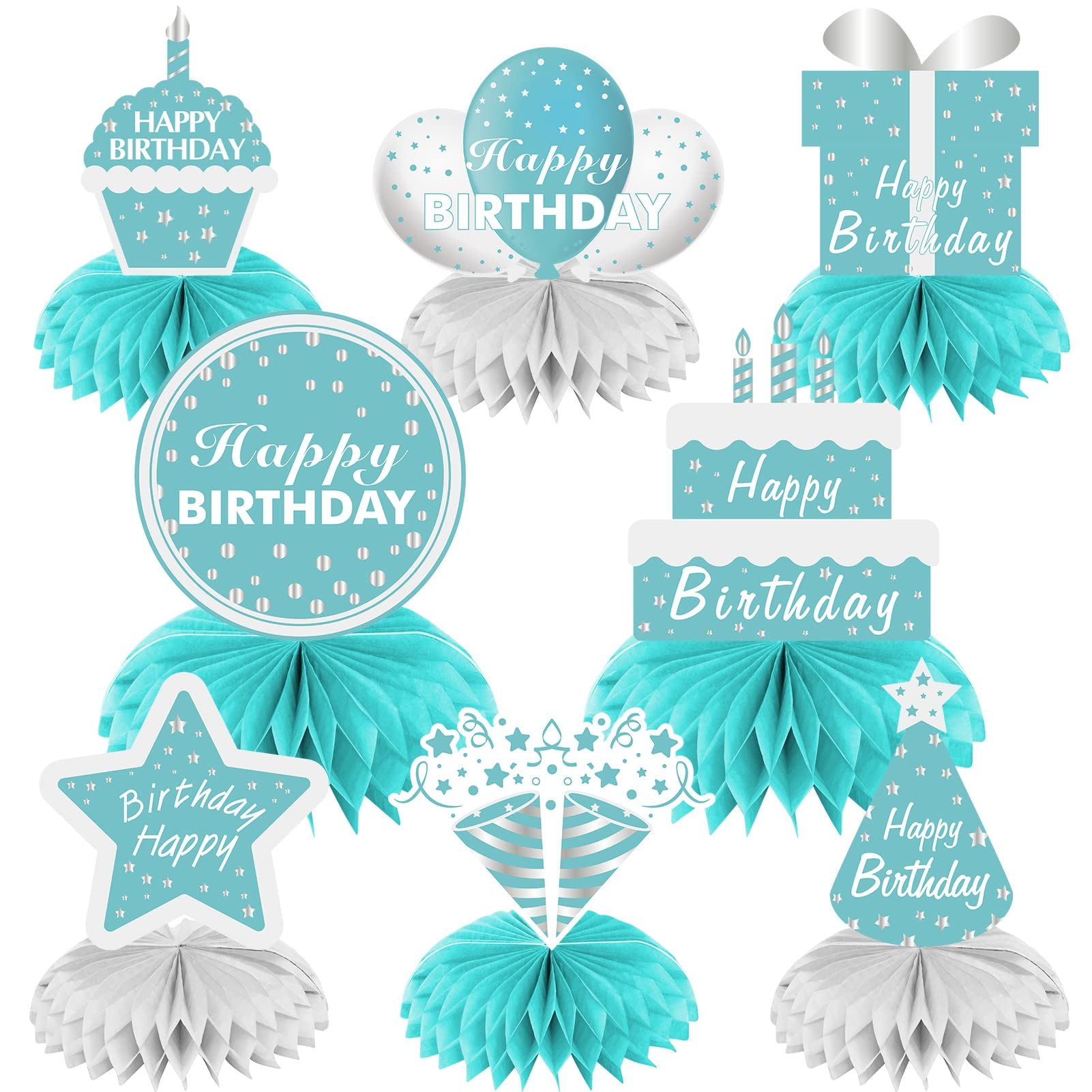 Teal Birthday Decorations Table Centerpieces for Women MHD1Girls, 8pcs ...