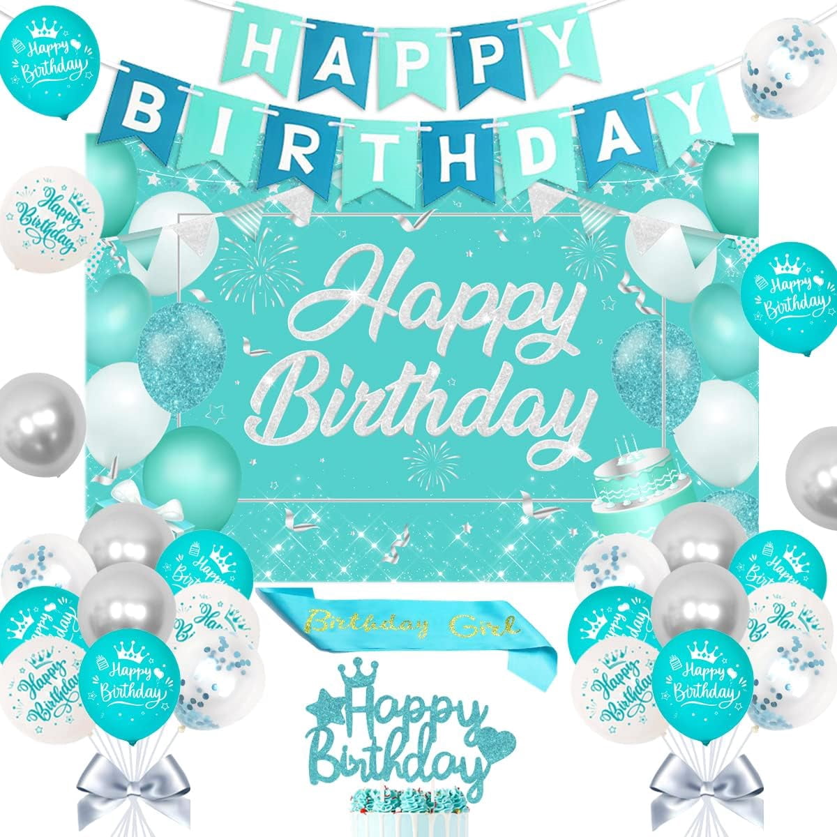 Teal Birthday Party Decorations Turqoise Birthday Decorations for Women ...