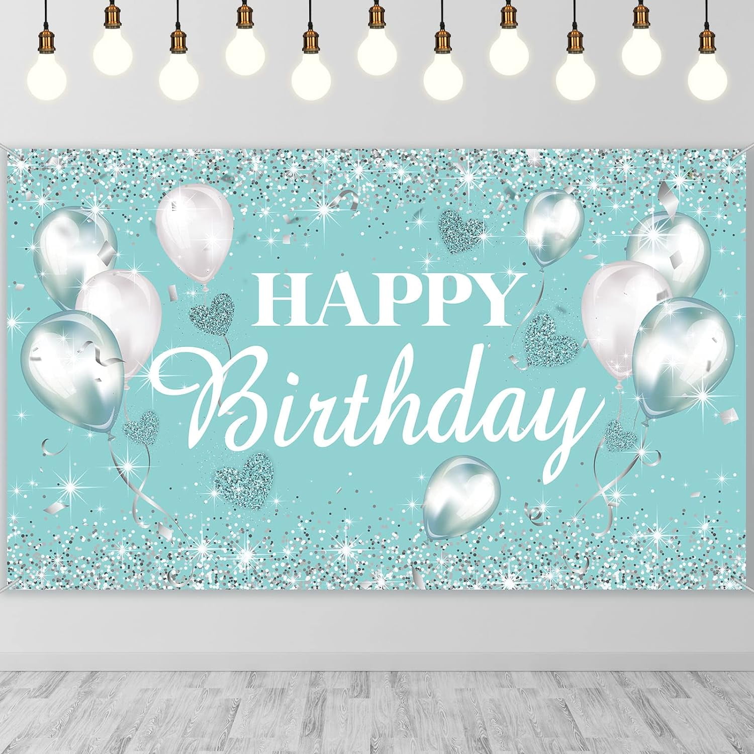 Teal Birthday Party Supplies Turquoise and Silver Birthday Backdrop ...