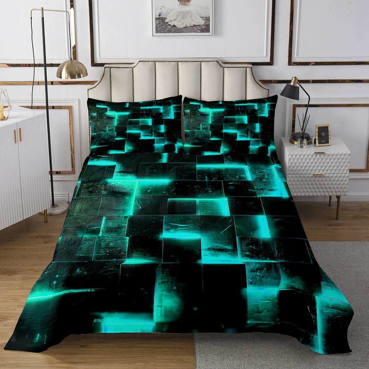 Teal and Black Coverlet King Size 3D Glowing Buffalo Bedding Set ...