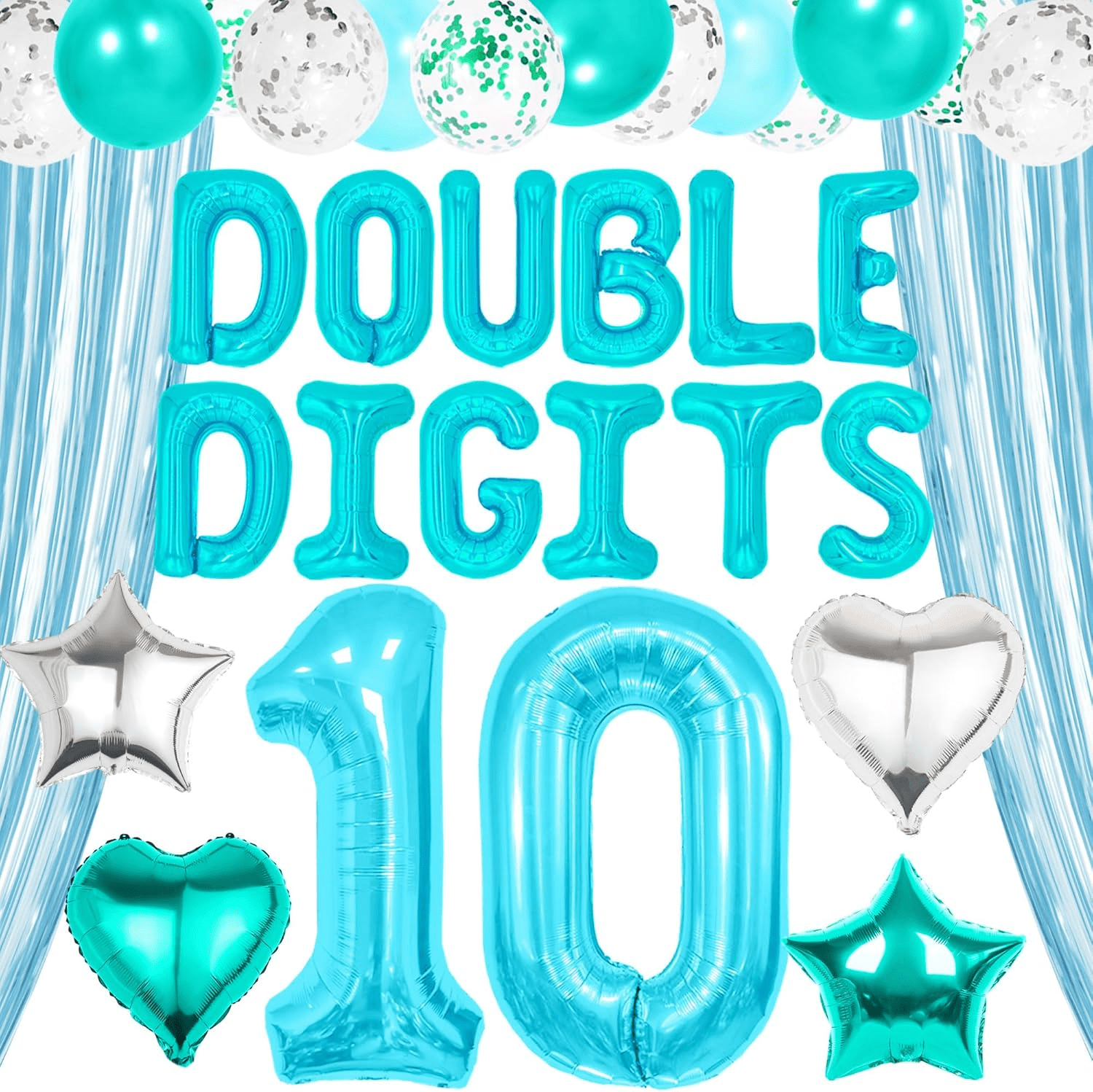 Teal Blue 10 Year Old Birthday Decorations Double Digits Birthday ...