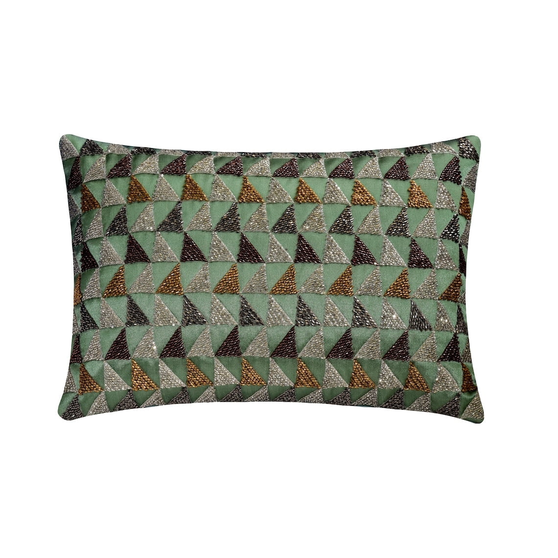 Teal Blue 12"x16" (30x40 cm) Lumbar Pillow Cover, Silk Beaded Oblong ...
