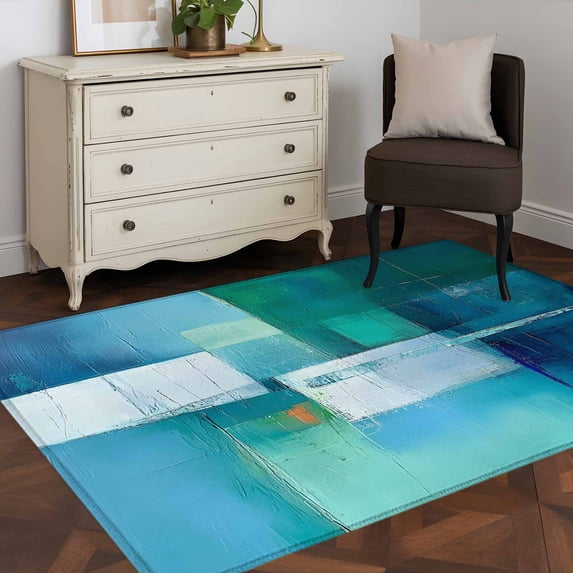 Teal Blue 4x6 Rug for Dining Table for 4 People Under Table, Modern Oil ...