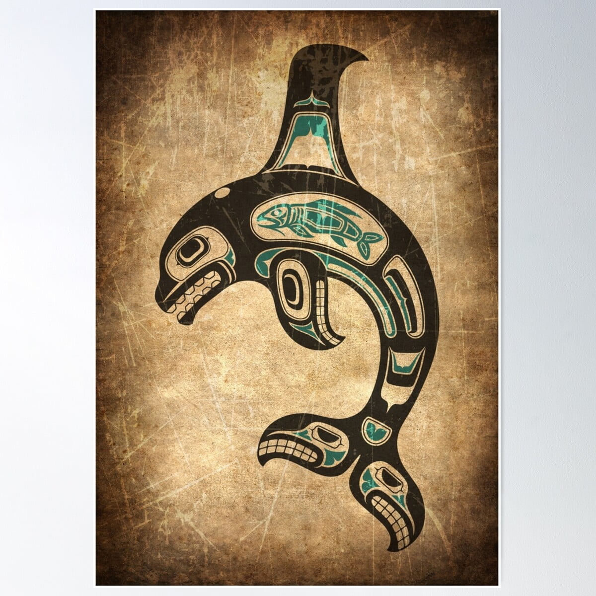 Teal Blue And Black Haida Spirit Killer Whale Poster Wall Art, Modern Wall Decor For Living Room ...