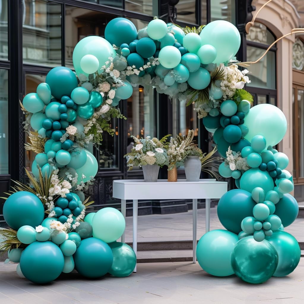 Teal Blue Balloons Double Stuffed Mint Blue Balloon Garland Turquiose ...