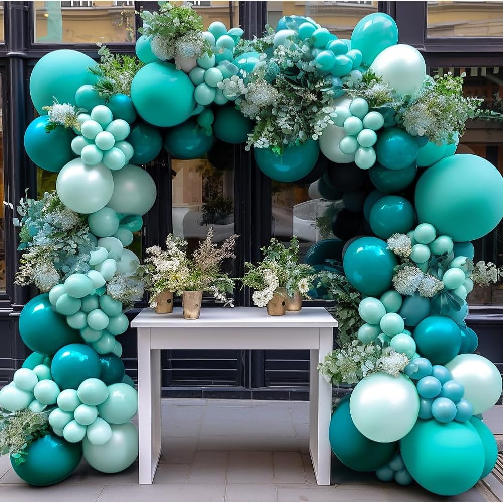 Teal Blue Balloons Double Stuffed Mint ZLK1 Blue Balloon Garland Arch ...