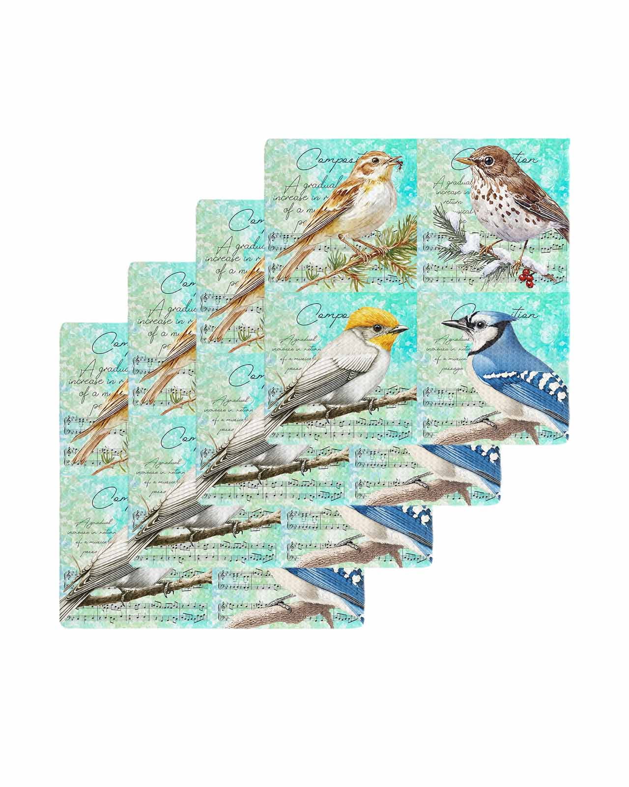 Teal Blue Birds Kitchen Dish Towels for Drying Dishes Set of 4 ...
