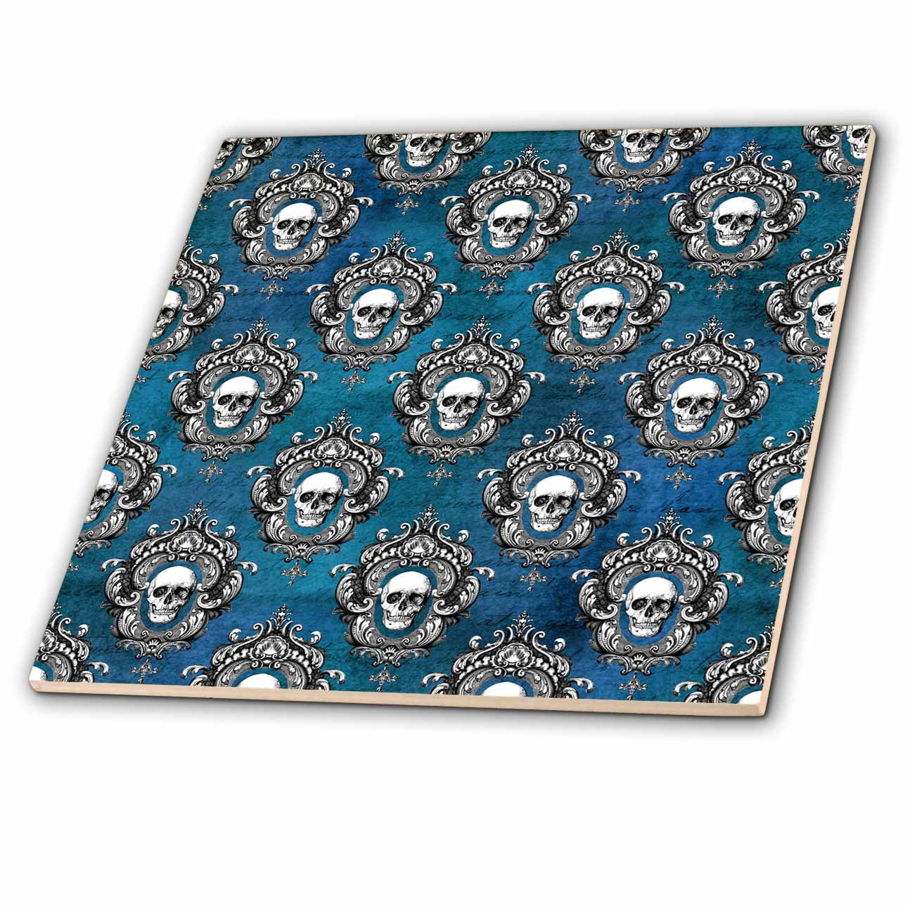 3dRose, Teal Blue, Black and White Gothic Framed Skulls Pattern, 12 ...