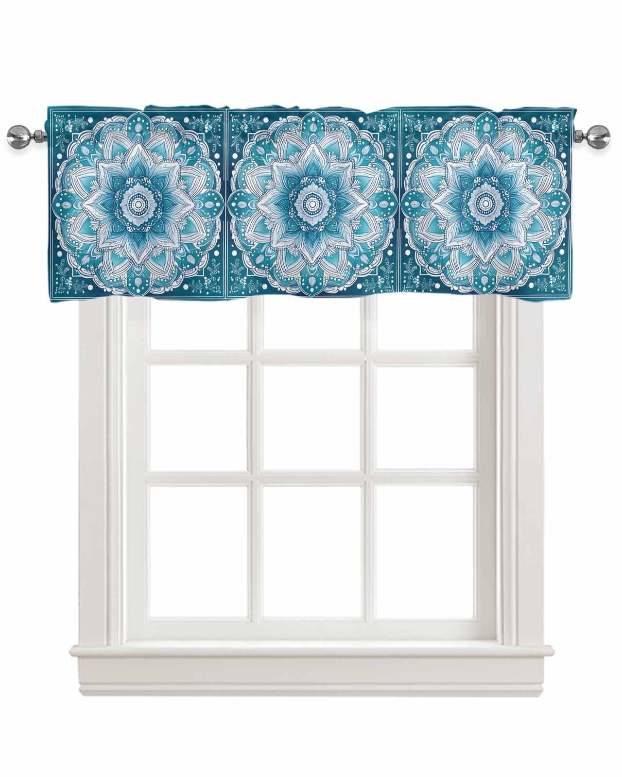 Teal Blue Boho Kitchen Valances for Windows Farmhouse Linen Window ...