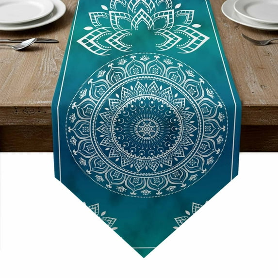Teal Blue Boho Table Runner Linen Burlap Table Runner 72 Inches Long ...