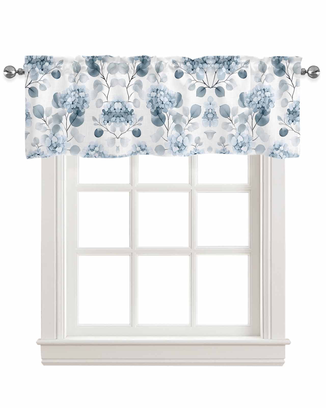 Teal Blue Botanical Kitchen Valances for Windows Farmhouse Linen Window ...