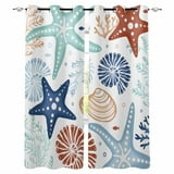 Teal Blue Brown Starfish Coastal Blackout Curtains 72 Inches Long ...