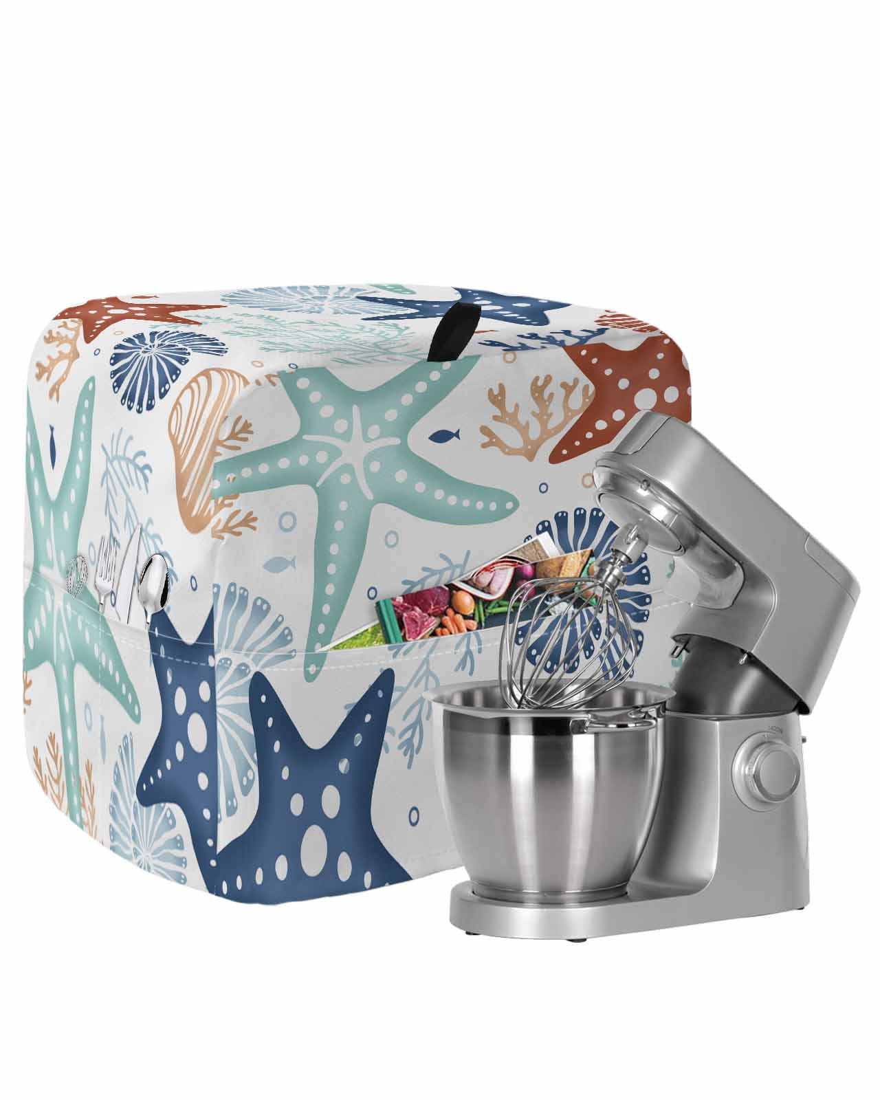 Teal Blue Brown Starfish Coastal Stand Mixer Dust Cover with Storage ...