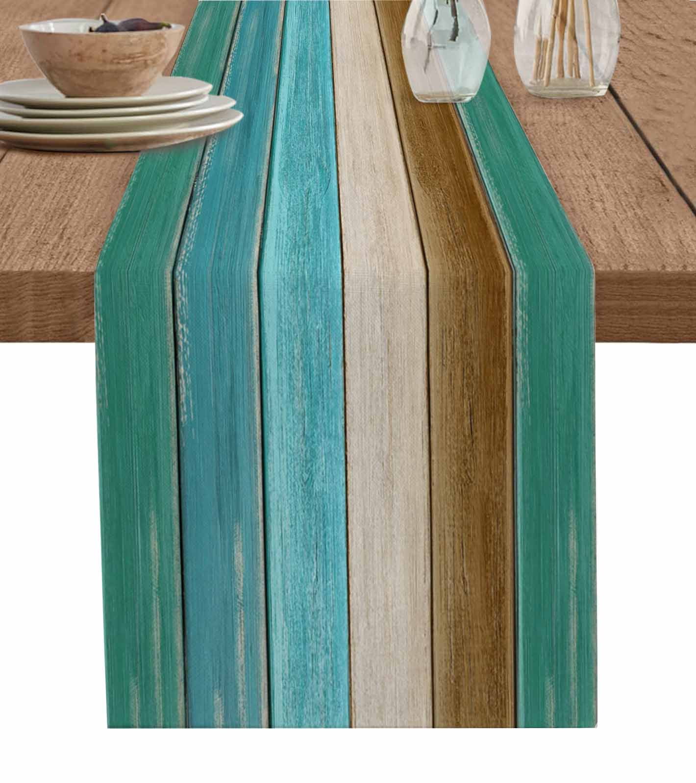 Teal Blue Brown Table Runner 72 Inches, Vintage Farmhouse Art Wooden ...