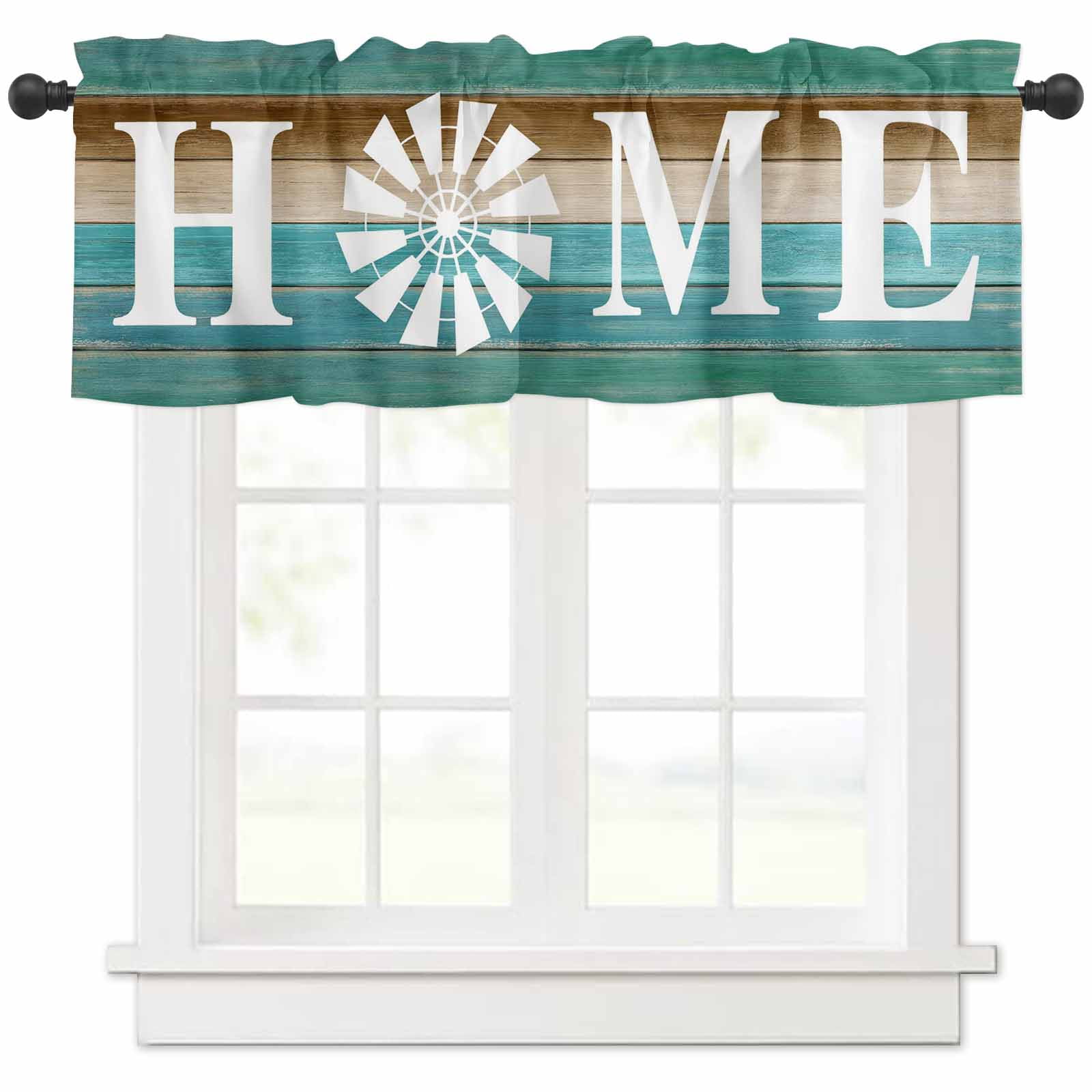 Teal Blue Brown Valances for Windows Farmhouse Kitchen Curtains ...