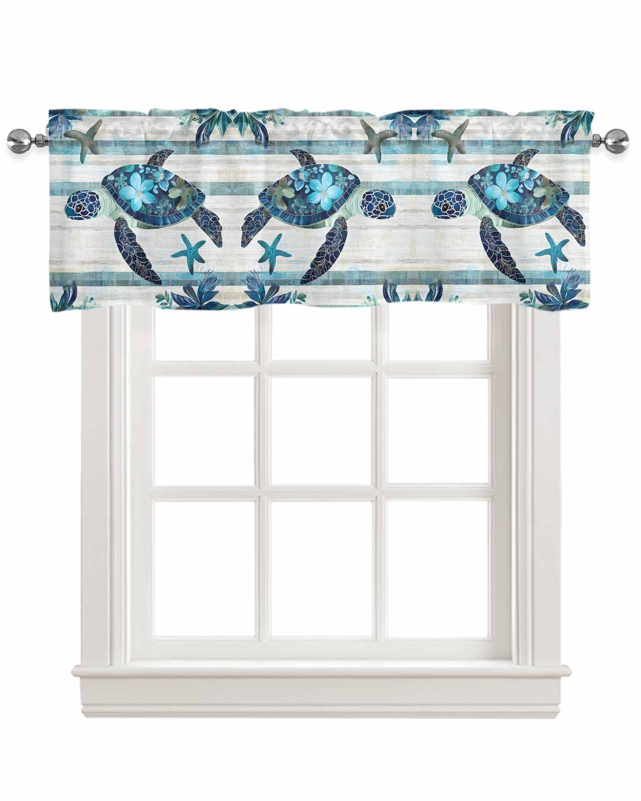Teal Blue Coastal Kitchen Valances for Windows Farmhouse Linen Window ...