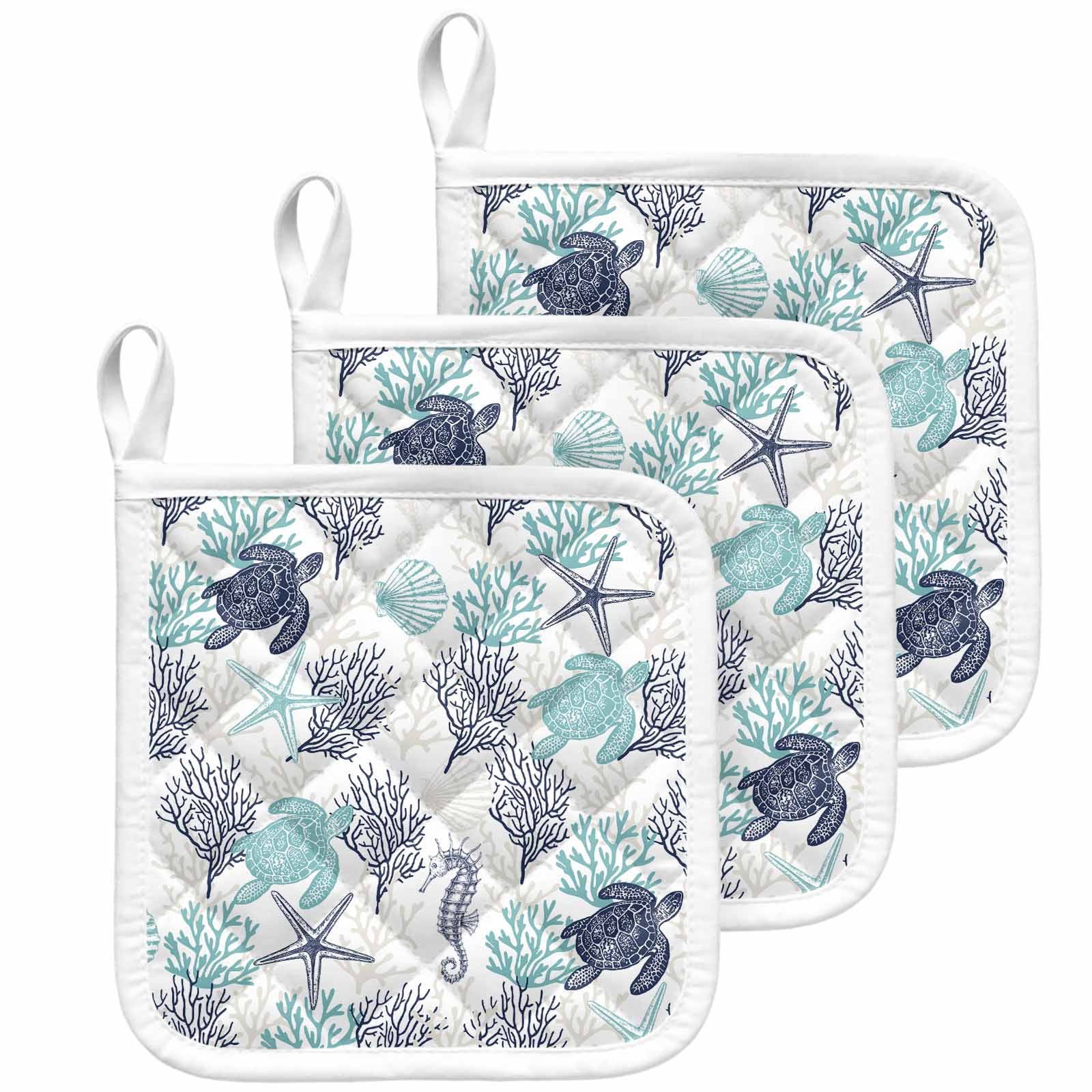 Teal Blue Coastal Pot Holders for Kitchen Heatproof Potholder, 3 Pack ...