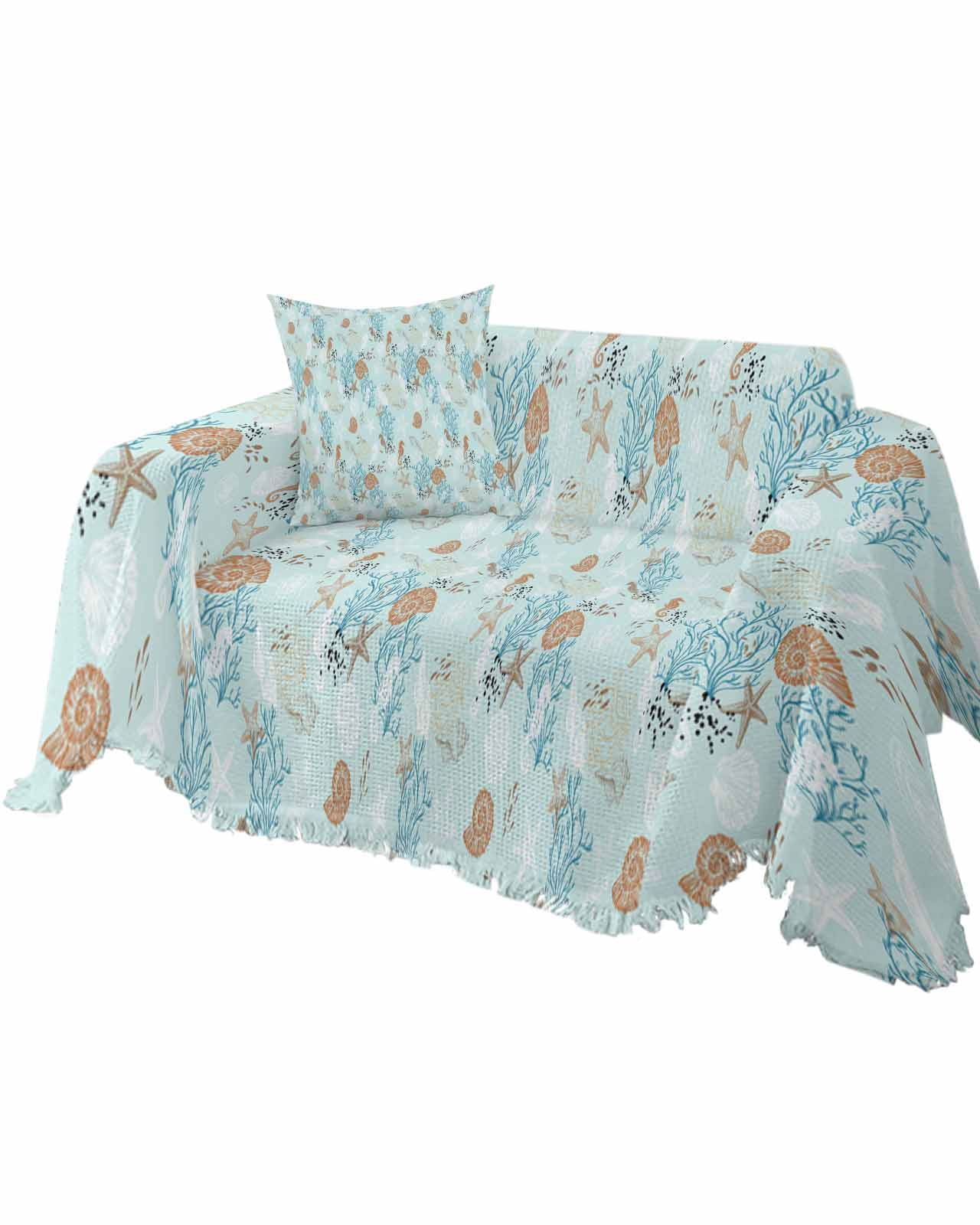 Teal Blue Coastal Sofa Couch Covers for Dogs,Washable Sectional Couch ...