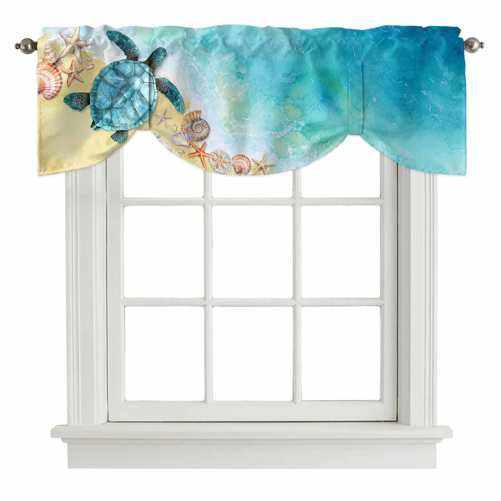 Teal Blue Coastal Tie Up Valance Curtains for Windows, Kitchen Curtains ...