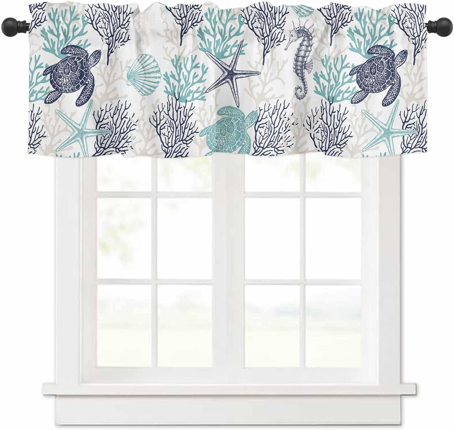 Teal Blue Coastal Valances for Windows Treatment Farmhouse Decor, Sea ...