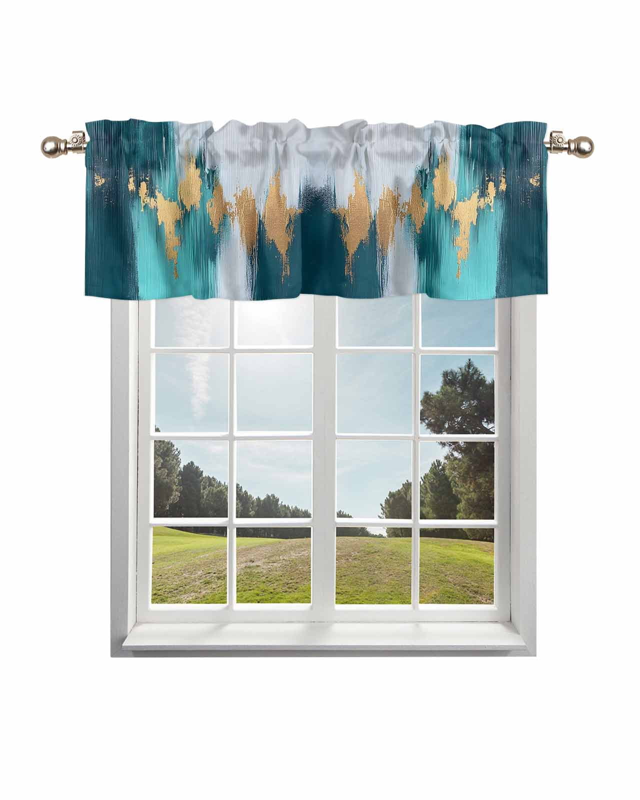 Teal Blue Curtain Valance for Windows/Living Room/Kitchen/Bathroom/Café ...