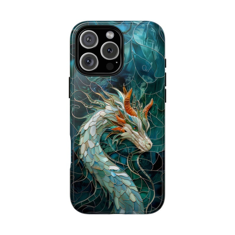 Teal Blue Dragon Serpent Stained Glass Mythic Style with iPhone 17 to ...