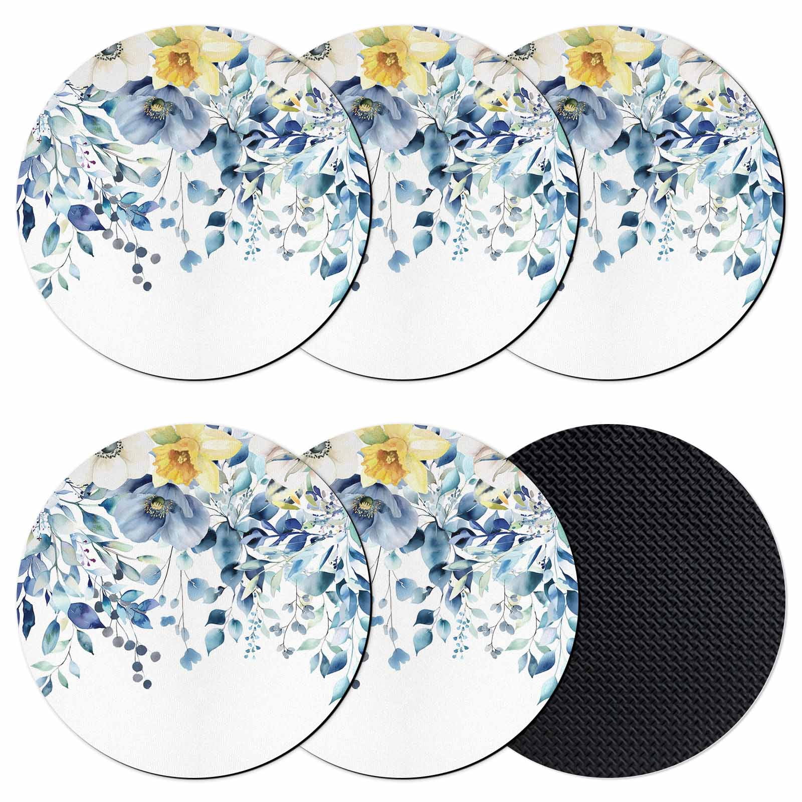 Teal Blue Eucalyptus Coasters Set of 6, Absorbent Coasters for Drinks ...