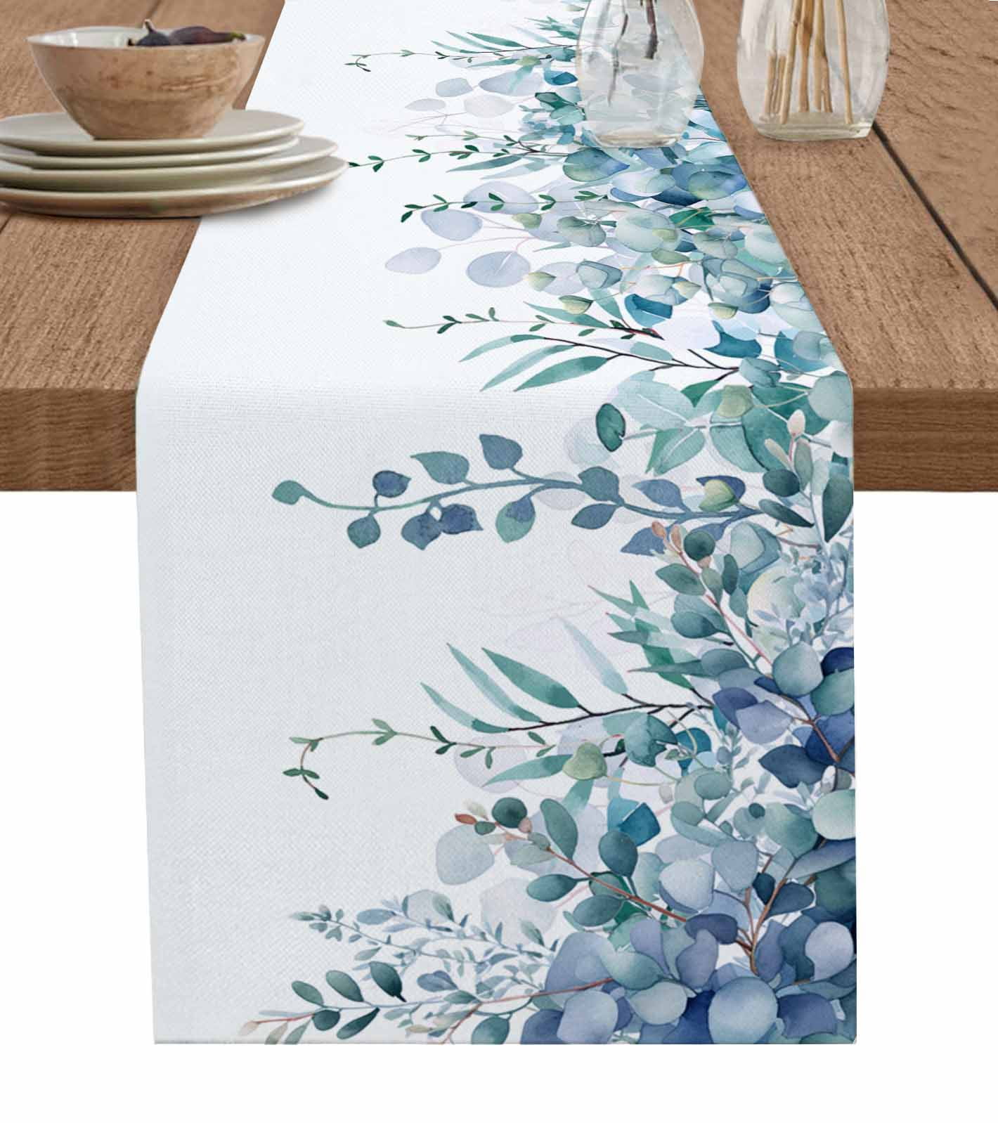 Teal Blue Eucalyptus Leaves Table Runner Spring Floral Summer Botanical ...