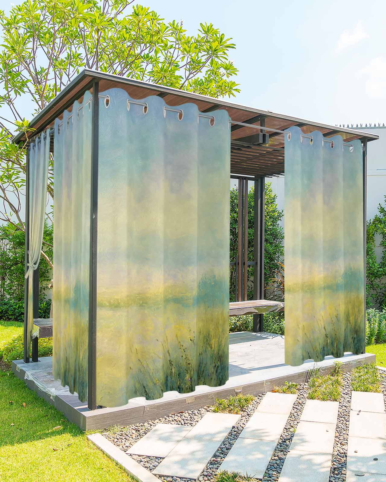 Teal Blue Field Outdoor Curtains for Patio, Abstract Art Oil Painting ...
