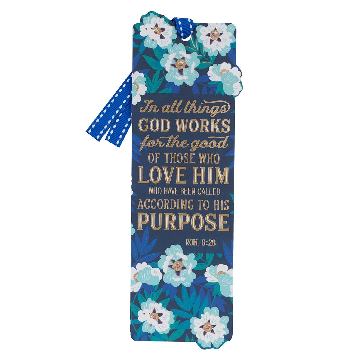 Teal/Blue Floral Premium Scripture Bookmark: Romans 8:28 - for Women w ...