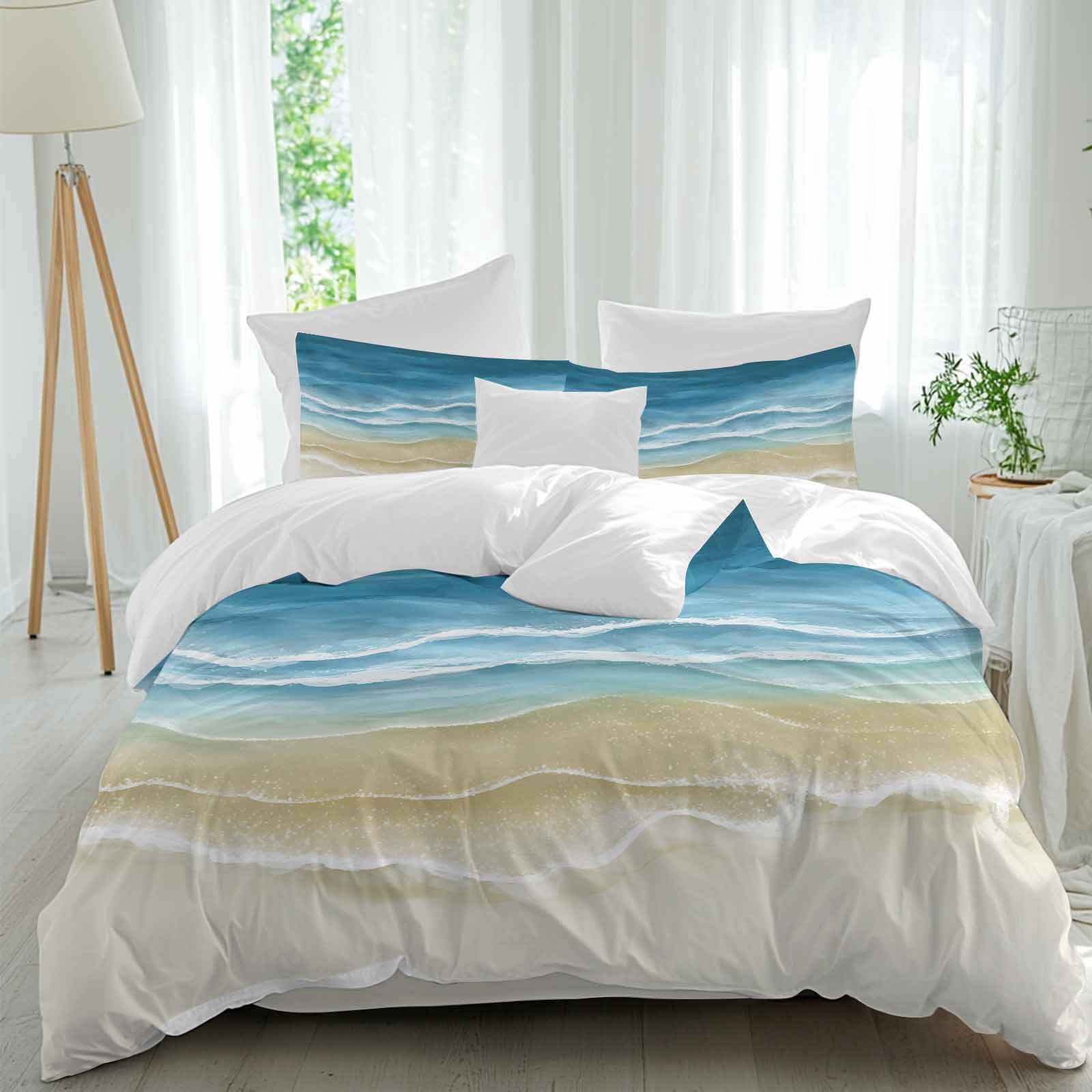 Teal Blue Gradient Beach Duvet Cover Set Queen Size, Abstracts Seaside ...