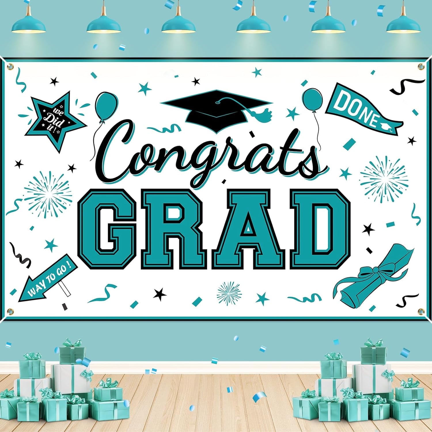 Teal Blue Graduation Banner Decorations Teal Blue Congrats Grad Banner ...