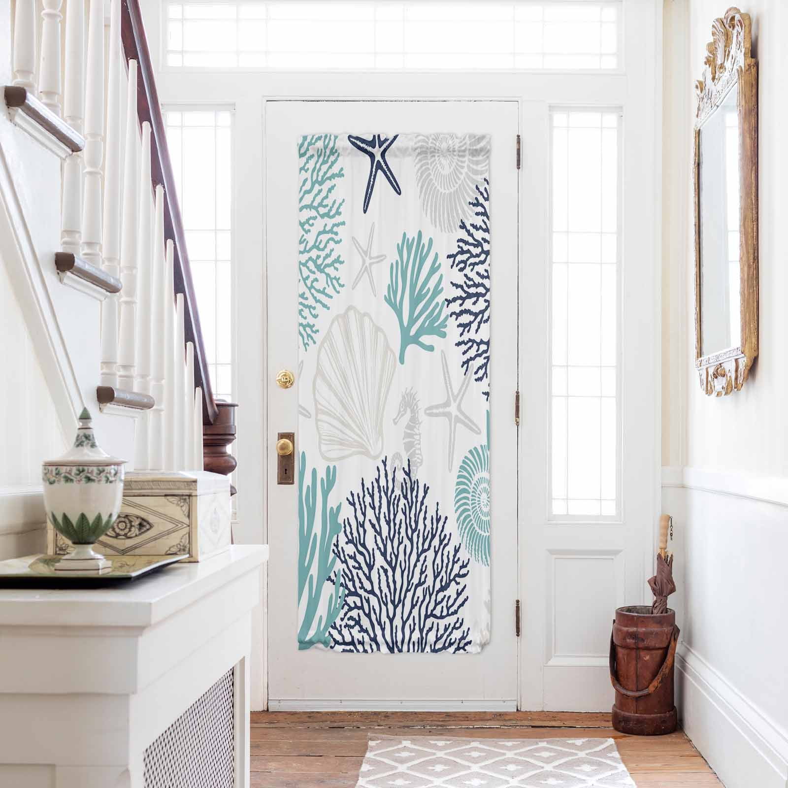 Teal Blue Grey Coastal Door Curtains for Door Window, French Sidelight ...