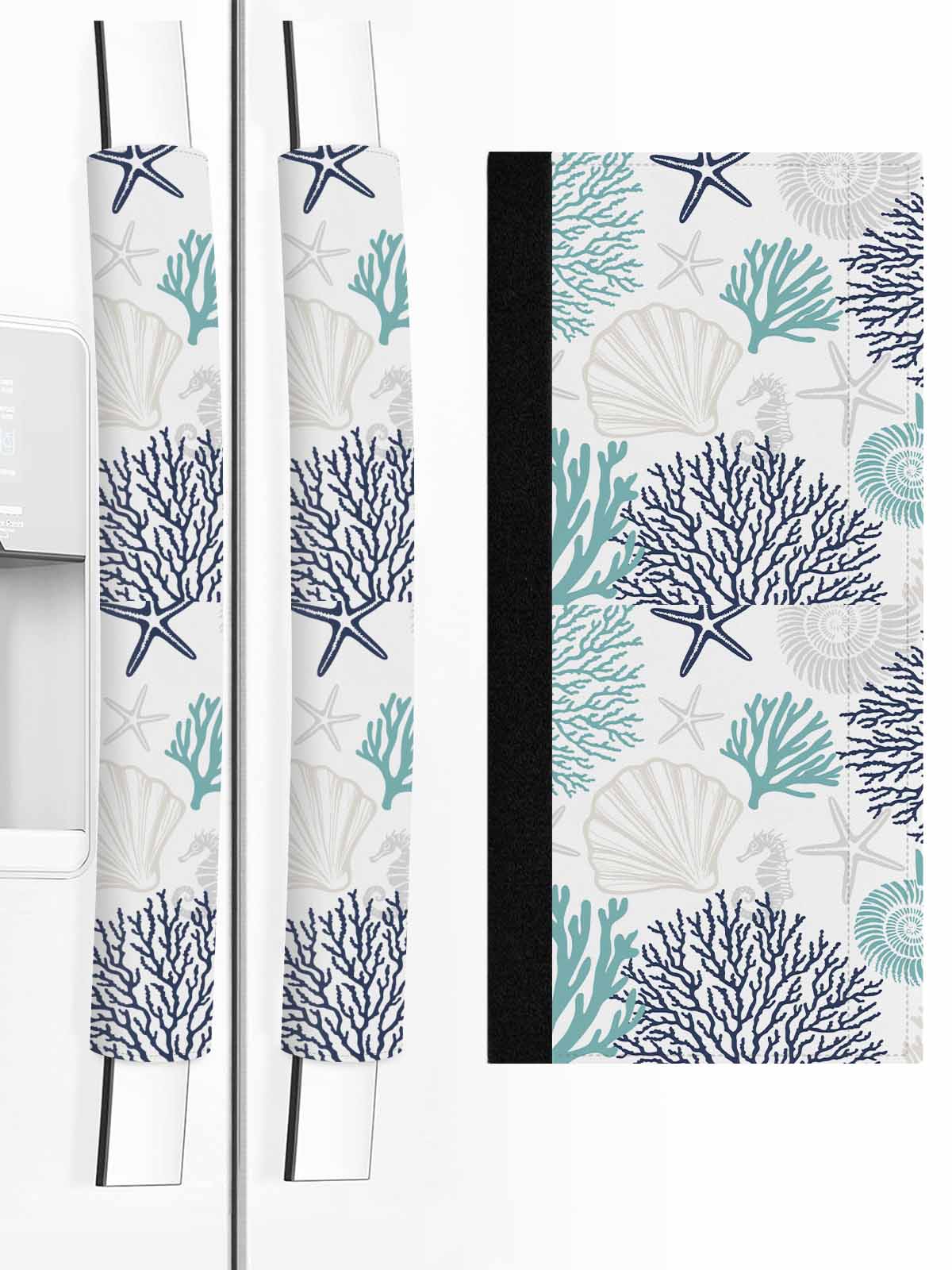 Teal Blue Grey Coastal Refrigerator Door Handle Covers Set of 2, Summer ...