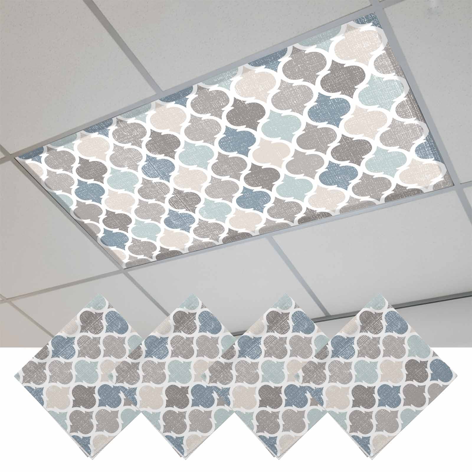 Teal Blue Grey Geometric Fluorescent Light Covers, Morocco Abstract Art ...