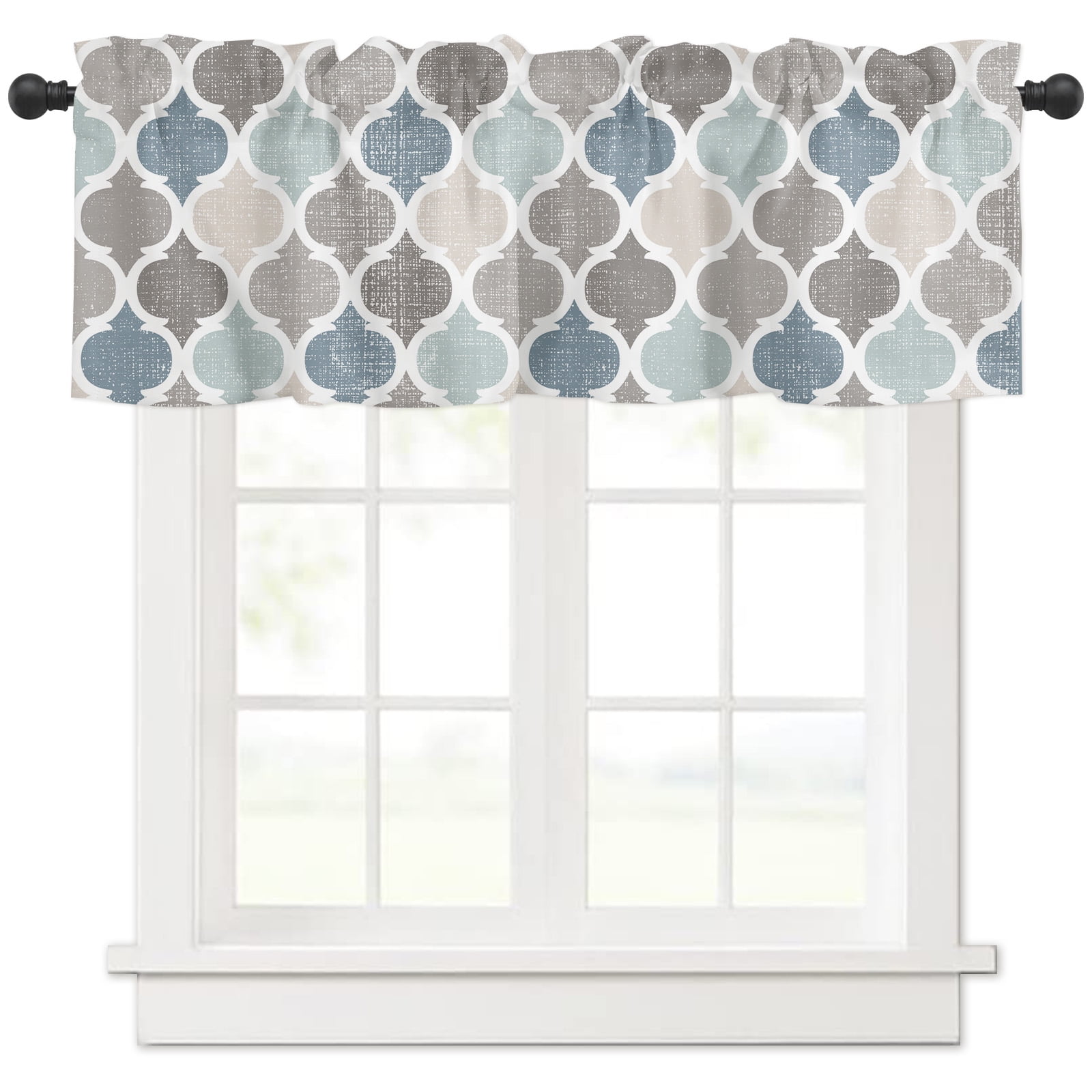 Teal Blue Grey Geometric Valances for Windows Farmhouse Kitchen ...