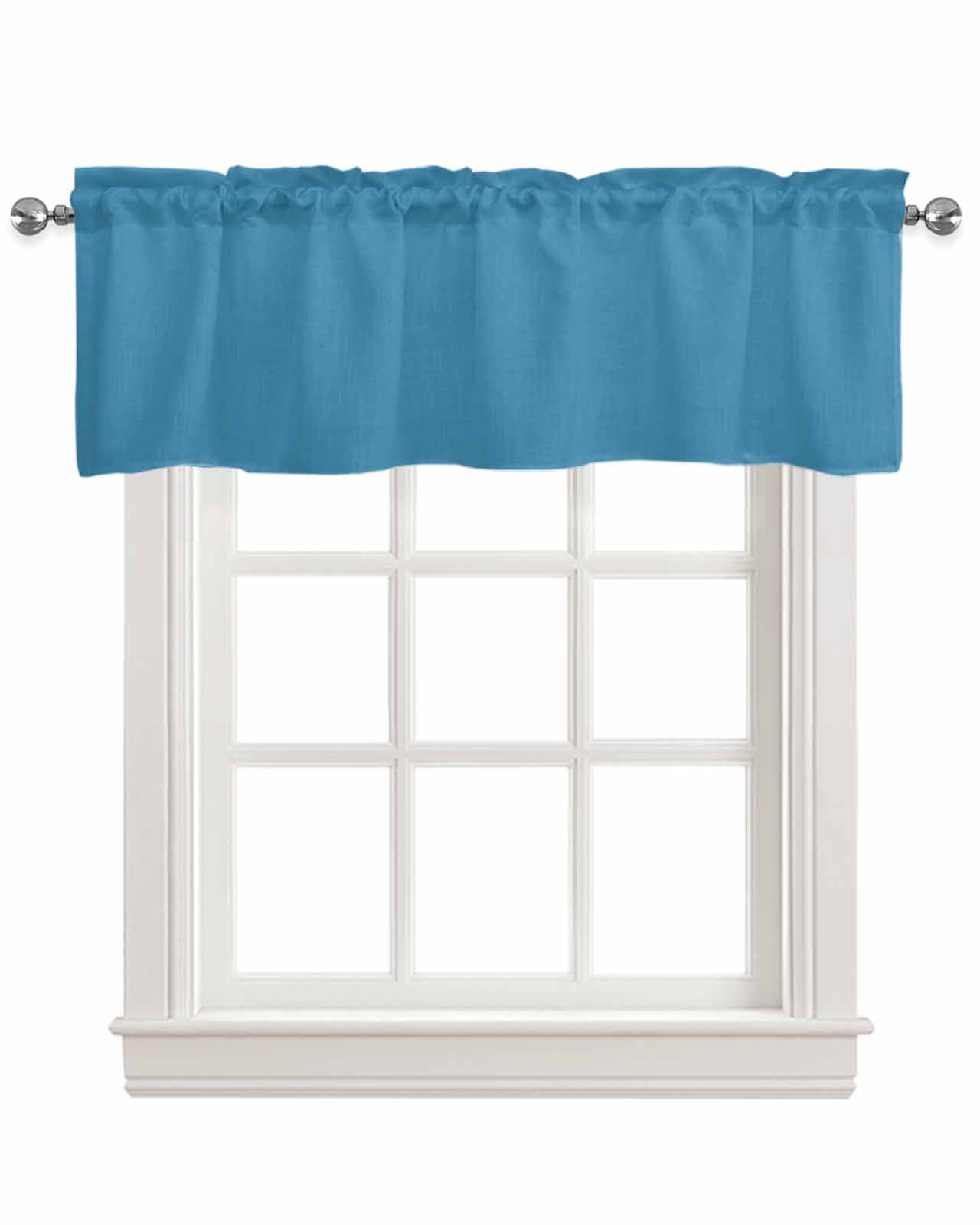 Teal Blue Linen Curtain Valance for Bedroom/Bathroom/Kitchen/Living ...