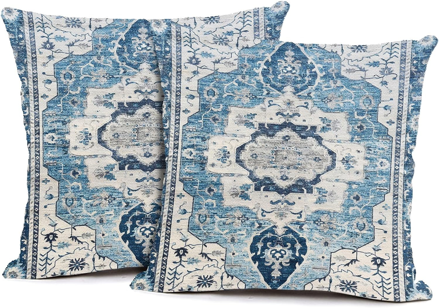 Teal Blue Mandala Boho Throw Pillow Covers Set of 2 Linen Decorative ...