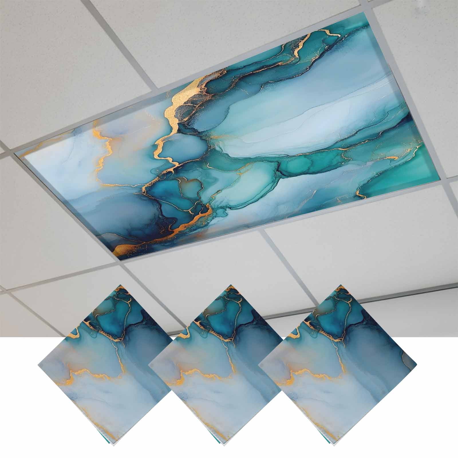 Teal Blue Marble Magnetic Fluorescent Light Covers for Ceiling Lights 2 ...