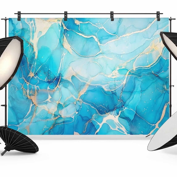 Teal Blue Marble Photography Backdrop 7x5FT, Gradient Gold Fluid ...