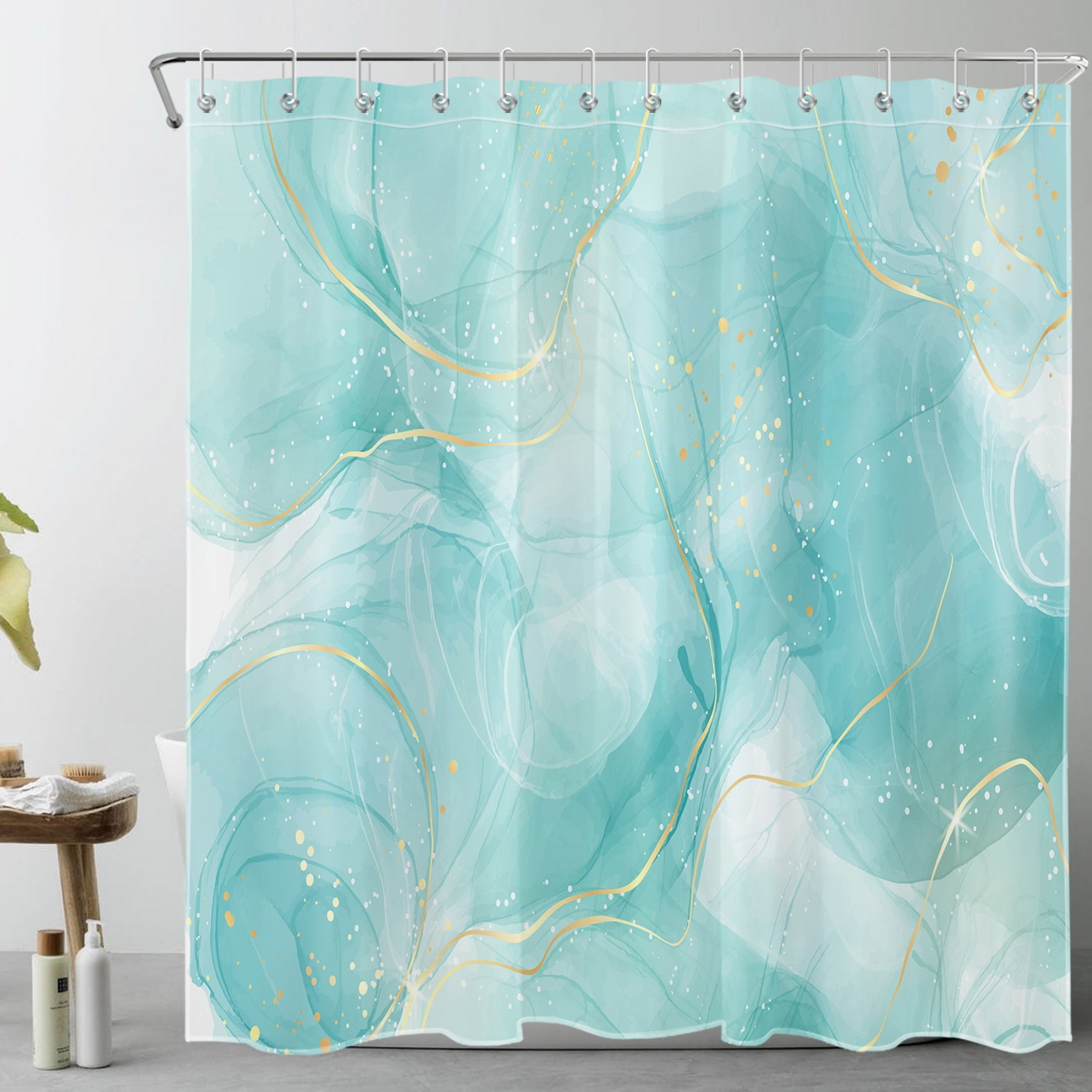 Walmart Teal Blue Marble Shower Curtain, Abstract White and Gold, 72X78 ...