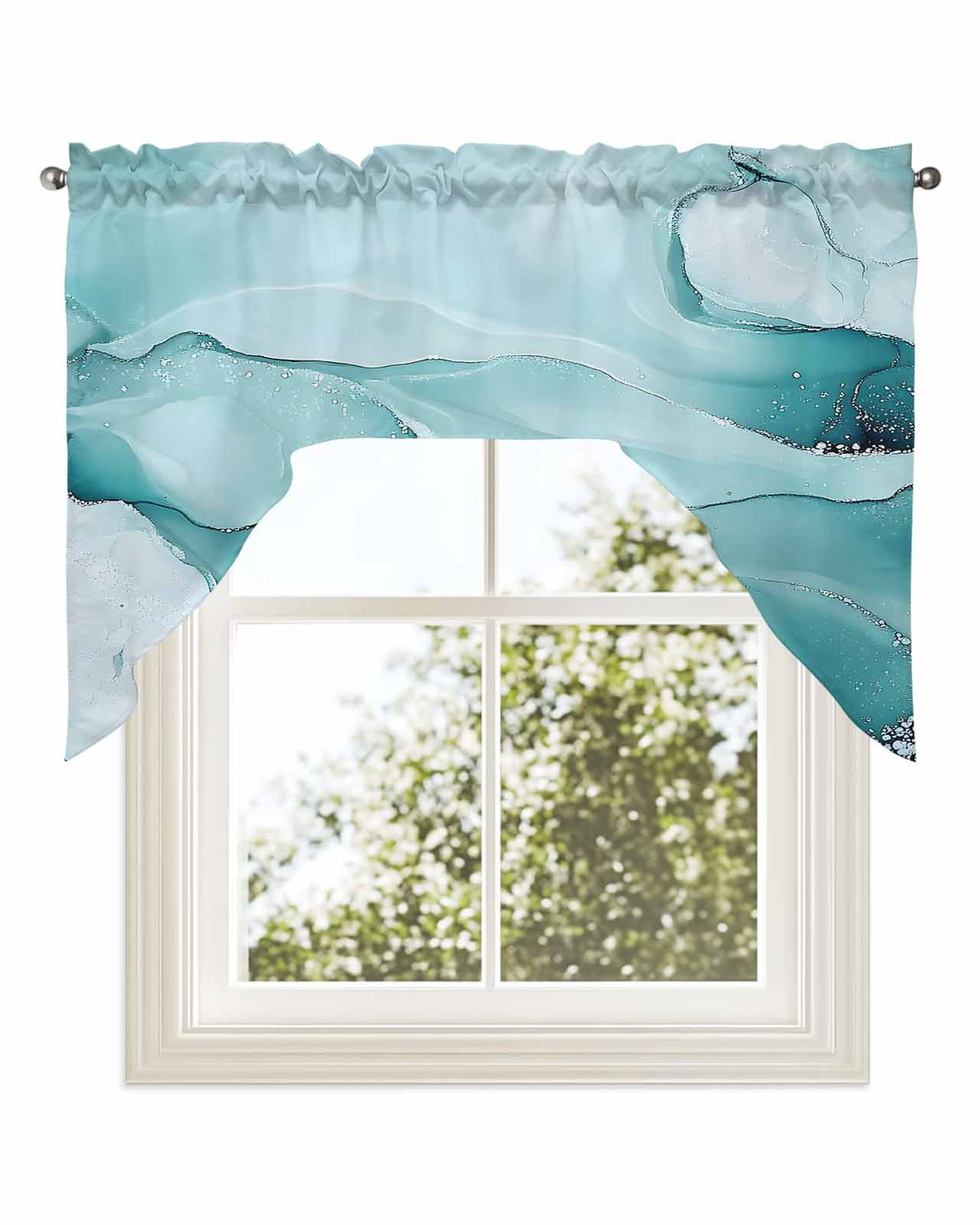 Teal Blue Marble Swag Valance for Windows 56'' x 36'', Marble Crack ...