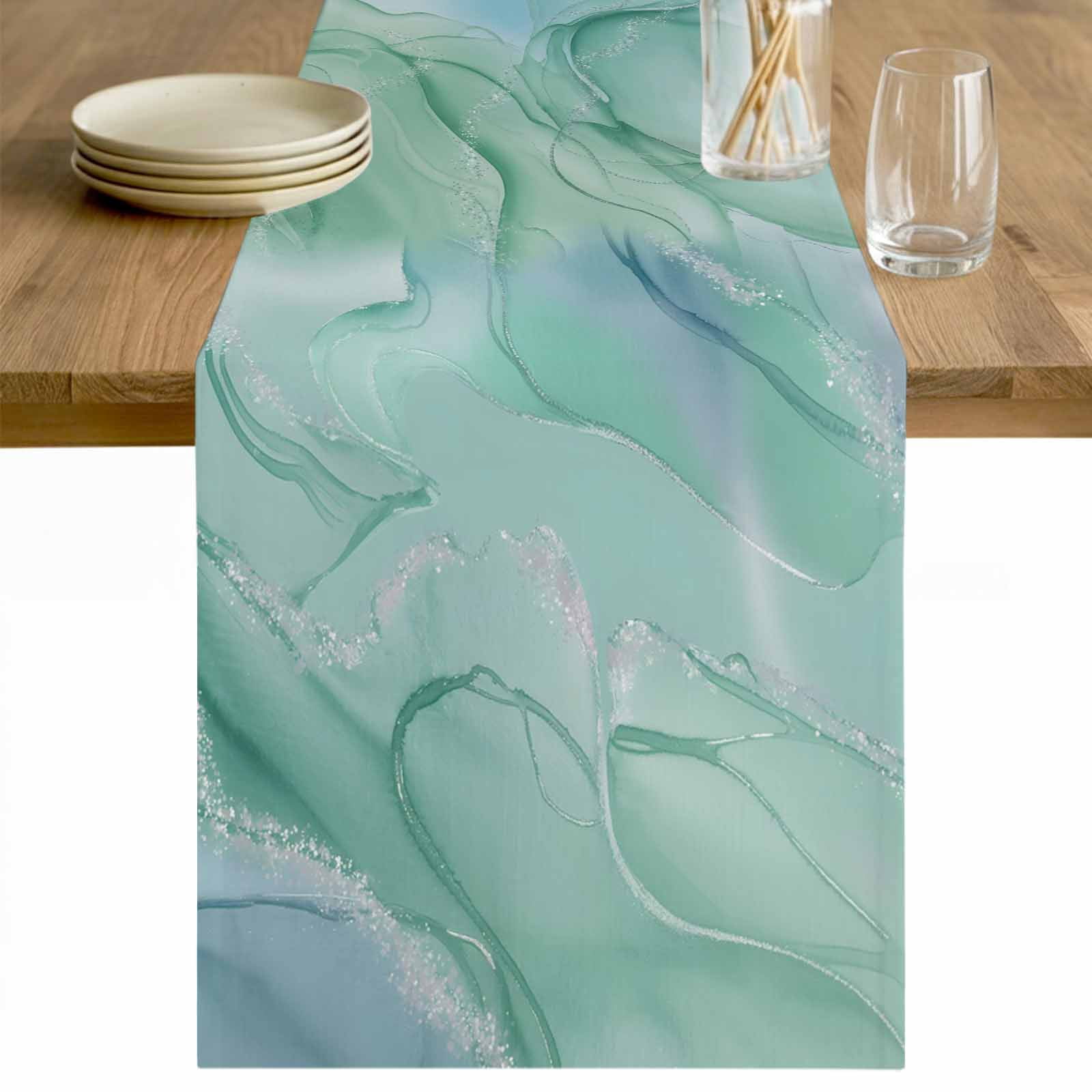 Teal Blue Marble Table Runner 120 Inches Long Farmhouse Dress Scarves ...