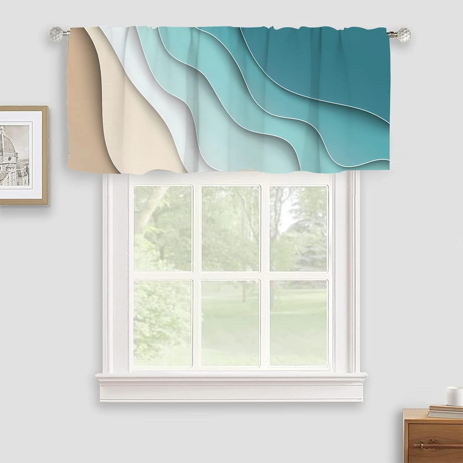 Teal Blue Modern Aesthetic Valance Curtains Geometric Window Valances ...