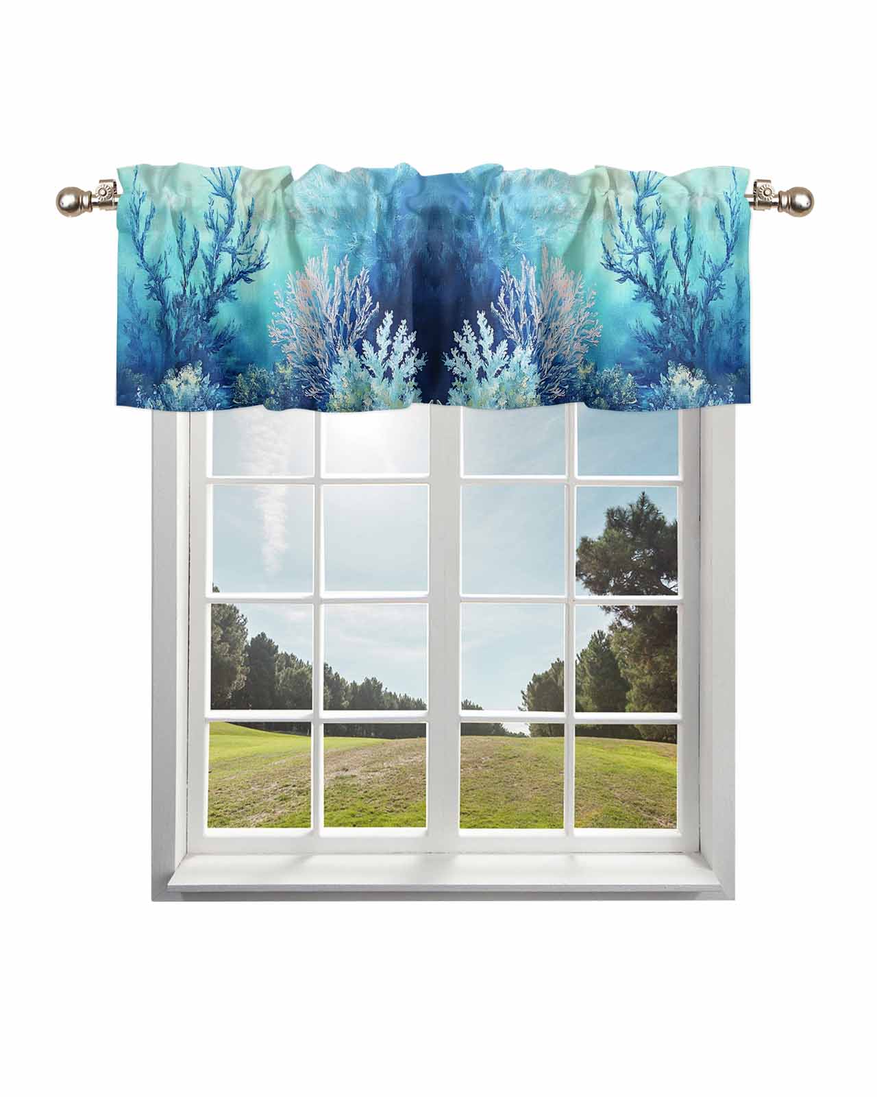Teal Blue Ocean Curtain Valance for Windows/Living Room/Kitchen ...