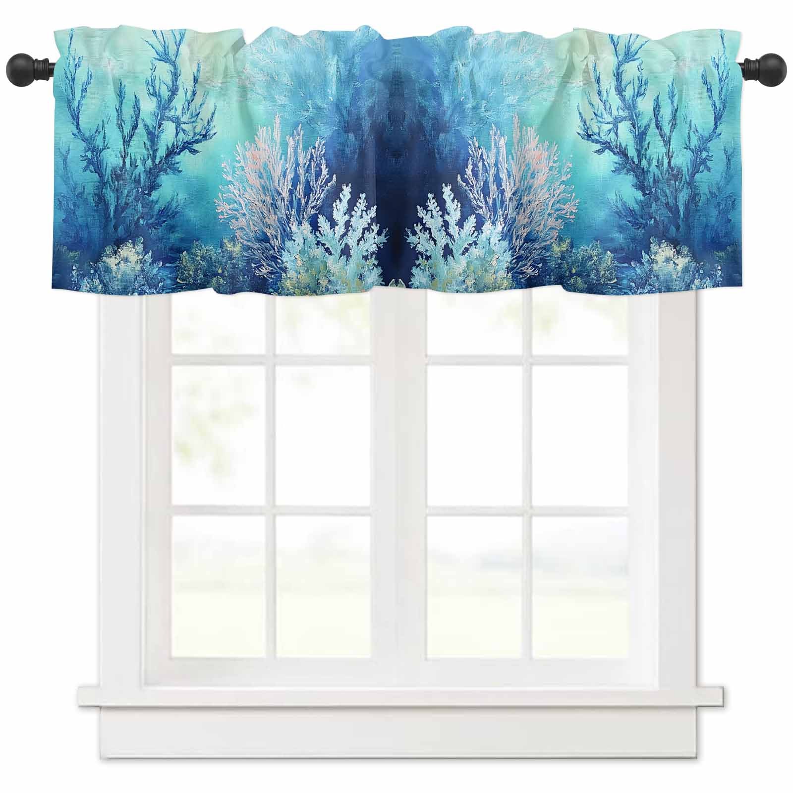 Teal Blue Ocean Valances for Windows Farmhouse Kitchen Curtains ...